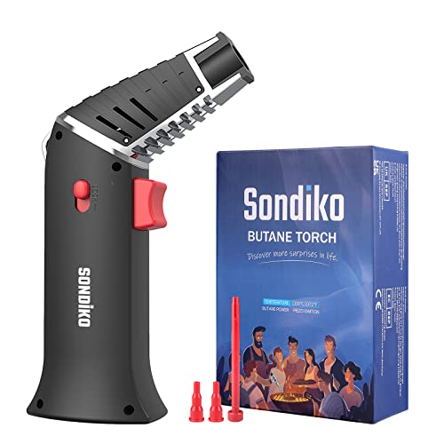 Sondiko Creme BrĂťlĂŠe Torch S928, Kitchen Torch Lighter with Rotatable Torch Head, Safety Lock, Adjustable Flame for Creme Brulee, BBQ, Dab(Butane Gas Not Included)