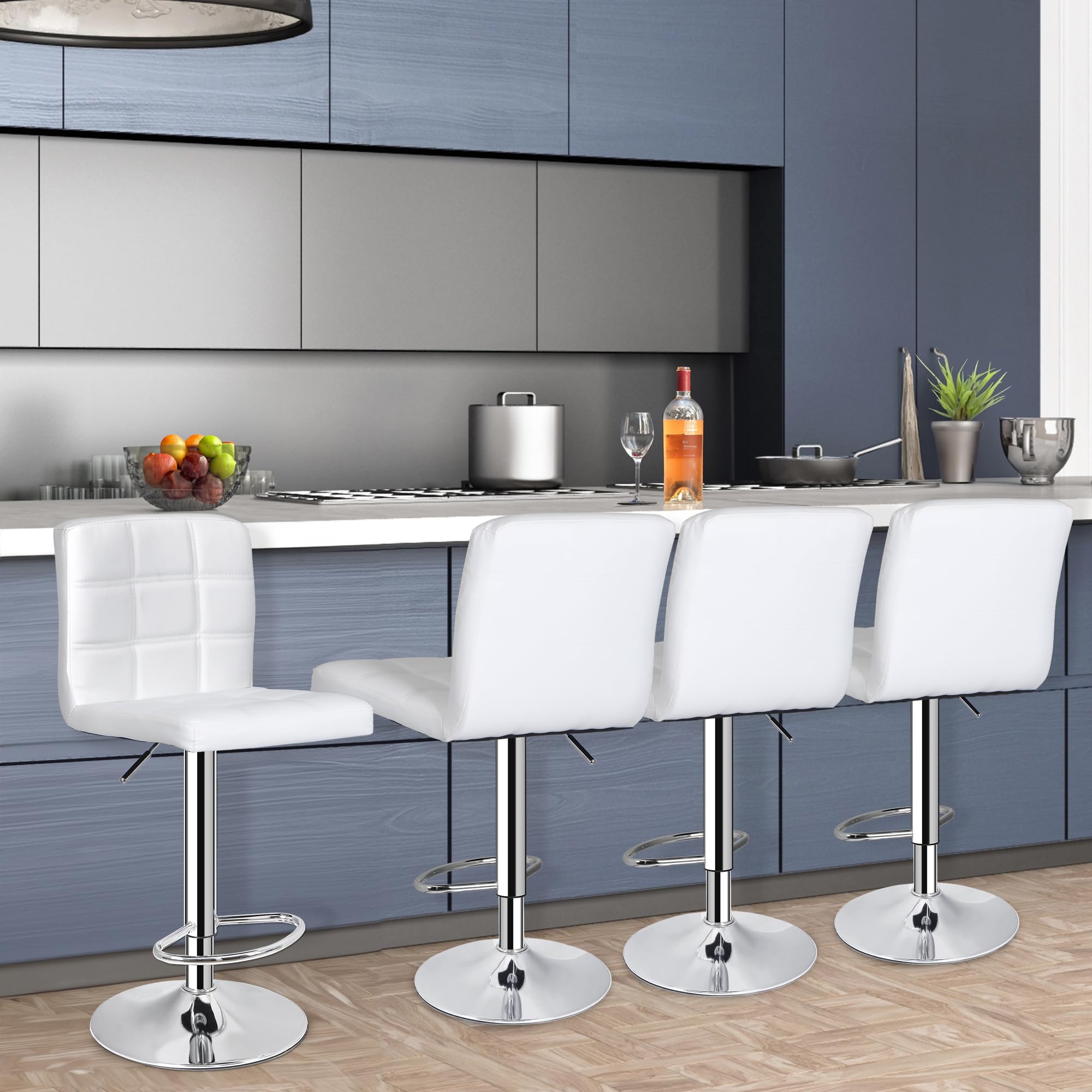 ZENY X-Large Bar Stools - Counter Chairs Adjustable Counter Height Swivel Barstools Set of 4, Square PU Leather Kitchen Counter Height Bar Stools, Kitchen Island Chairs,White