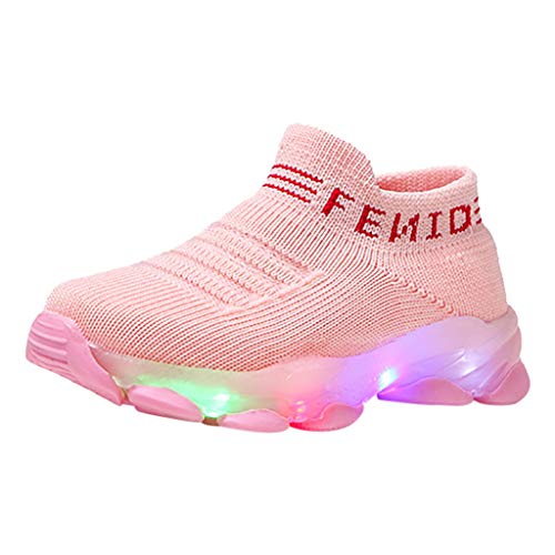 Lykmera Children Baby Luminous Shoes Sport Running Shoes Boys Socks Shoes Casual Led Run Mesh Letter Printed Shoes (Pink, 15-18 Months)