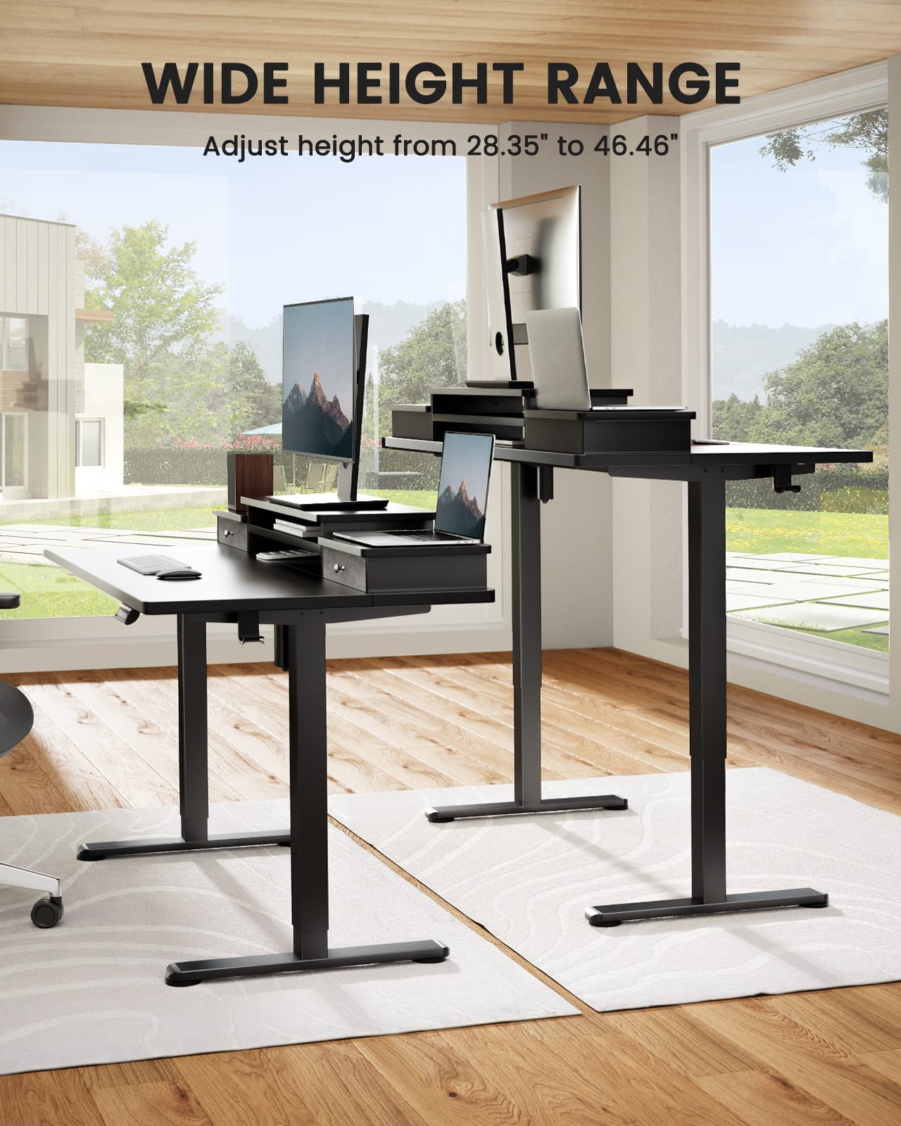 ErGear Electric Standing Desk with Double Drawers, 55x28 Inches Adjustable Height Sit Stand Up Desk, Home Office Desk Computer Workstation with Storage Shelf, Black