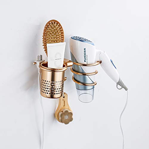 Gold Color Blow Dryer Holder Hair Tools Organizer Comb Storage Caddy,Adhesive or Drilling