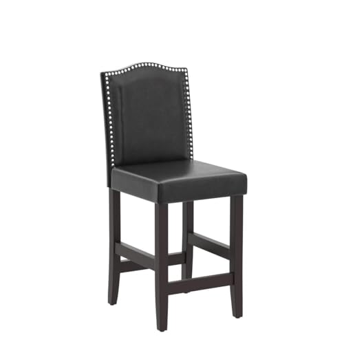 Yaheetech Bar Stools Kitchen Counter Height Stools 25 Inch High Back Leather Pub Chairs Wood Wooden Barstools Brown, 2PCS (Package 1)