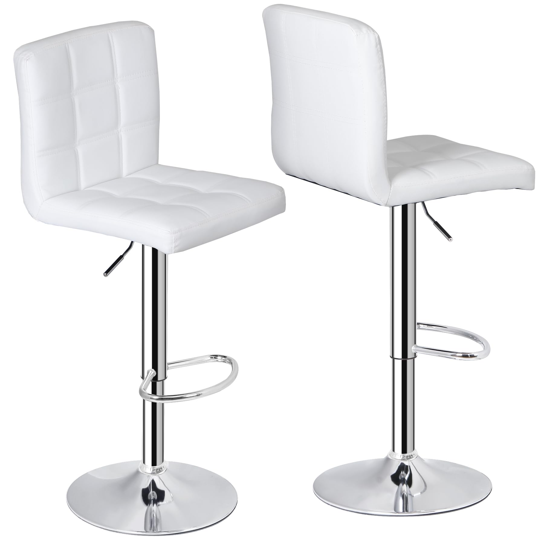 ZENY X-Large Bar Stools - Counter Chairs Adjustable Counter Height Swivel Barstools Set of 4, Square PU Leather Kitchen Counter Height Bar Stools, Kitchen Island Chairs,White
