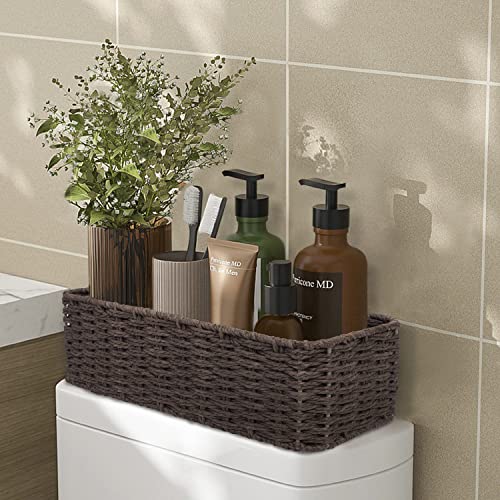 MAHGOUB Rectangular Paper Rope Woven Storage Basket,Rectangular Paper Rope Storage Basket with Built-in Handles(Set of 3) Toilet Paper Basket,Apply to Baskets Shelf,Bathroom,Kitchen,den,Laundry Room