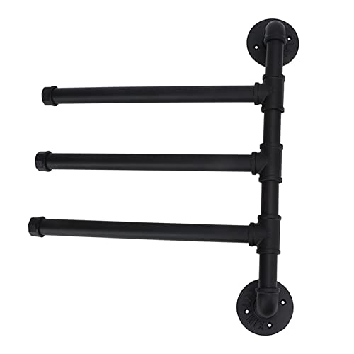 Camidy Industrial Style Iron Pipe Swing Out Towel Rack, Wall Mounted 3 Arm Rotation Towel Bar Rack Vintage Iron Pipe Towel Holder Storage Organizer