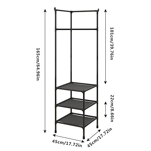 MOYIPIN Coat Rack Freestanding Closet Organizer,Simple Hall Tree with 3 Storage Shelves, Corner Storage Organizer, for Entryway, Bedroom, Black