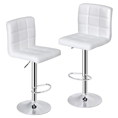 ZENY X-Large Bar Stools - Counter Chairs Adjustable Counter Height Swivel Barstools Set of 4, Square PU Leather Kitchen Counter Height Bar Stools, Kitchen Island Chairs,White