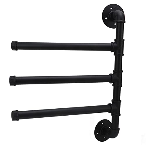 Camidy Industrial Style Iron Pipe Swing Out Towel Rack, Wall Mounted 3 Arm Rotation Towel Bar Rack Vintage Iron Pipe Towel Holder Storage Organizer