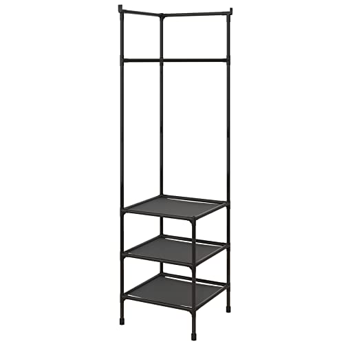 MOYIPIN Coat Rack Freestanding Closet Organizer,Simple Hall Tree with 3 Storage Shelves, Corner Storage Organizer, for Entryway, Bedroom, Black