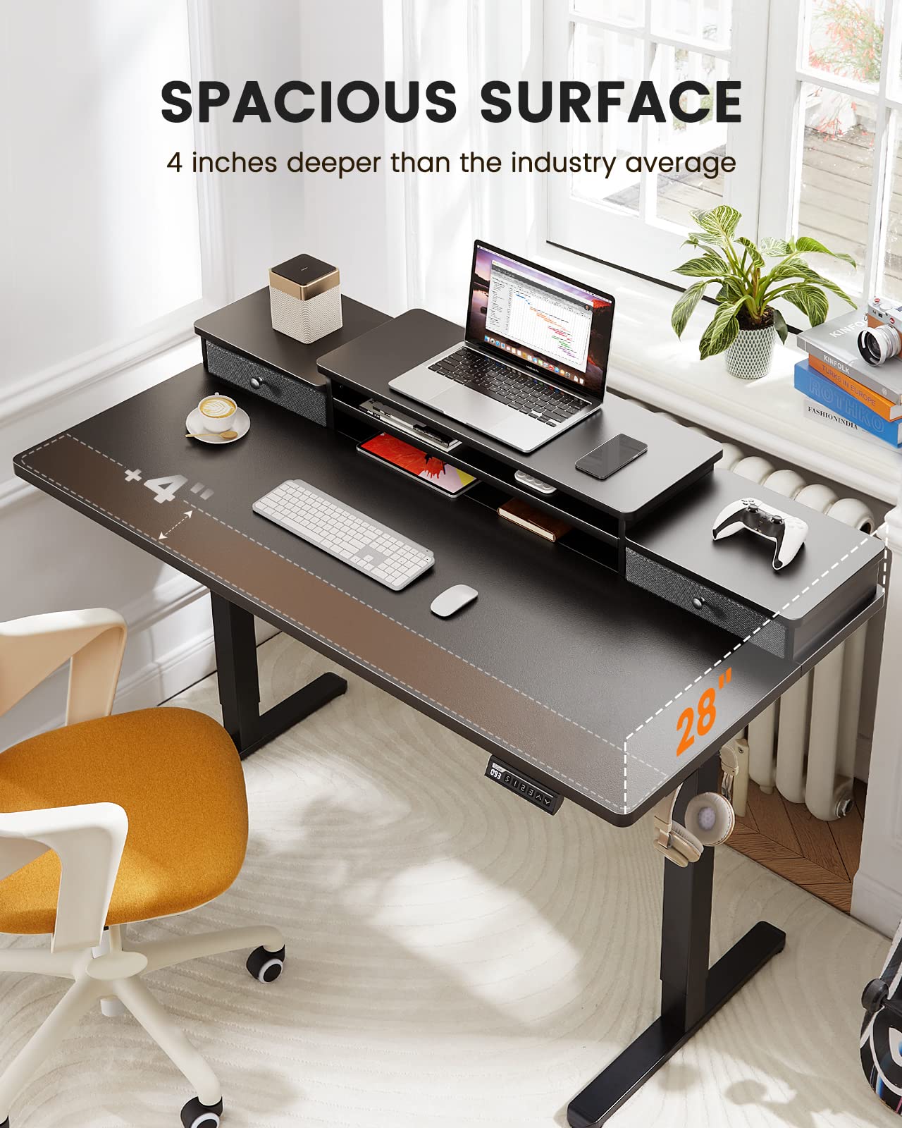 ErGear Electric Standing Desk with Double Drawers, 55x28 Inches Adjustable Height Sit Stand Up Desk, Home Office Desk Computer Workstation with Storage Shelf, Black