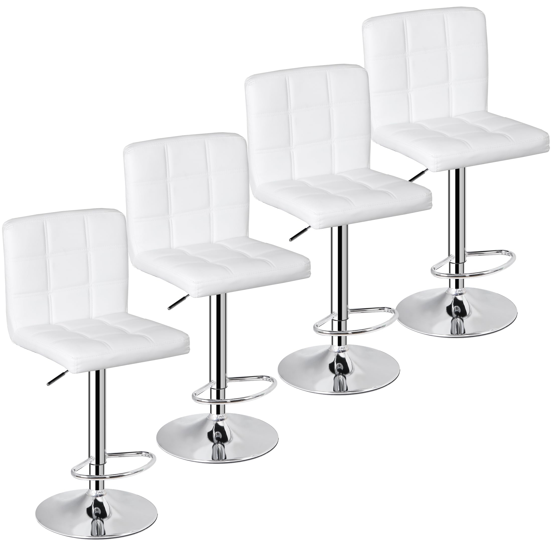 ZENY X-Large Bar Stools - Counter Chairs Adjustable Counter Height Swivel Barstools Set of 4, Square PU Leather Kitchen Counter Height Bar Stools, Kitchen Island Chairs,White