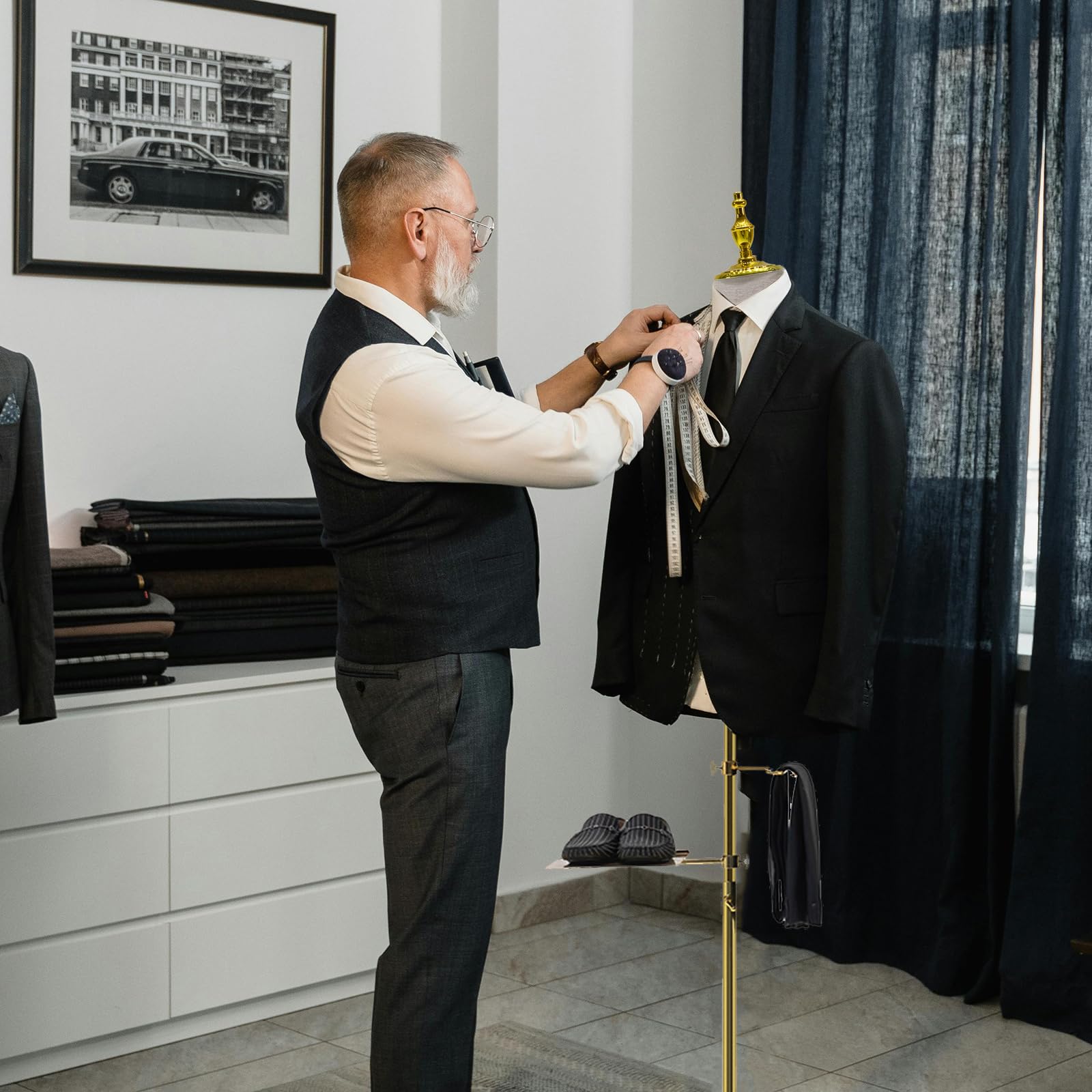 Male Mannequin Torso Body, Men Maniquine Dress Form with Flexible Solid Wood Arm, 47.24"-76.77" Height Adjustable Manikin with Detachable Shoe Holder Pants Rack for Clothing Suit Display