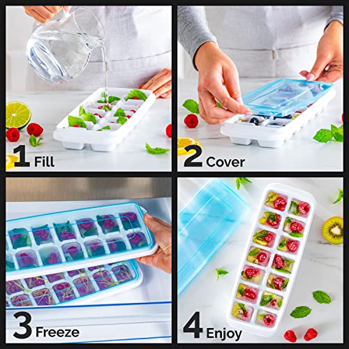Joined Ice Cube Tray for Freezer (Set of 2) - Ice Tray with Lid Ice Cube Trays for Freezer with Lid - Ice Trays for Freezer with Lid - Ice Cube Tray with Lid Ice Maker for Freezer Ice Cube Mold