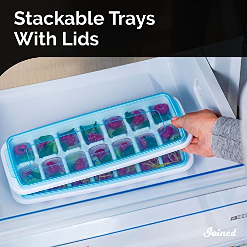 Joined Ice Cube Tray for Freezer (Set of 2) - Ice Tray with Lid Ice Cube Trays for Freezer with Lid - Ice Trays for Freezer with Lid - Ice Cube Tray with Lid Ice Maker for Freezer Ice Cube Mold