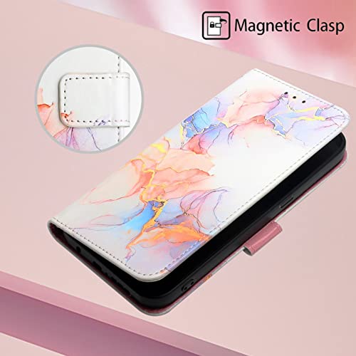 ONV Wallet Case Compatible with Sony Xperia 1 III - Premium Marble Painted Leather Flip Case Stand Card Slot Magnet with Silicone Shell Flip Cover for Sony Xperia 1 III [Marble] -White