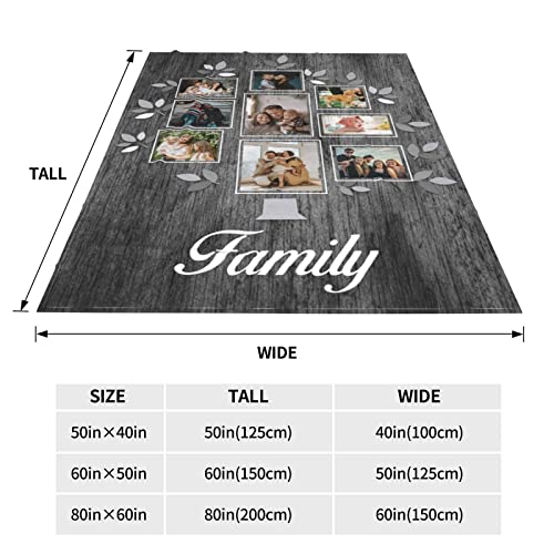Custom Personalized Family Tree Blanket with Photos Collage Text, Customized Picture Throw Blankets for Adults Mom Dad Birthday(9 Photos,60"x80")