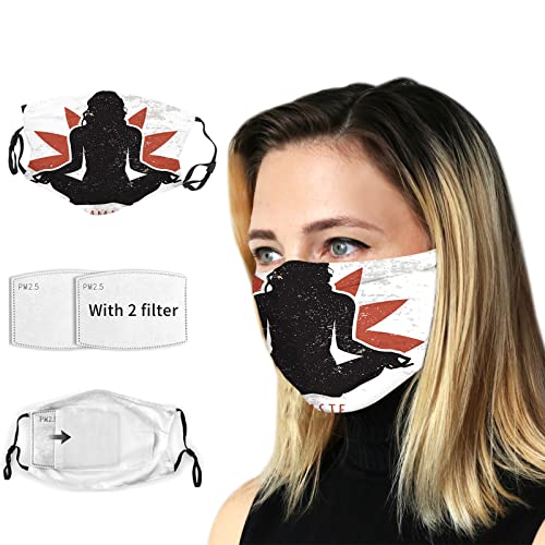 Yoga Cloth Face Mask Bandana With 2pcs Filters,Woman in Pose Balaclava Adjustable Earloop Washable Reusable for women men,Orange Black White