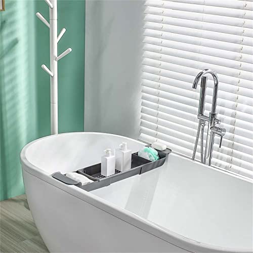 Expandable Bathtub Tray Drain Bath Caddy Tray Retractable Bath Caddy Tray Bathtub Storage Rack with Wine Glass Shelf Book Holder Candlestick Handle Dish Drain Rack