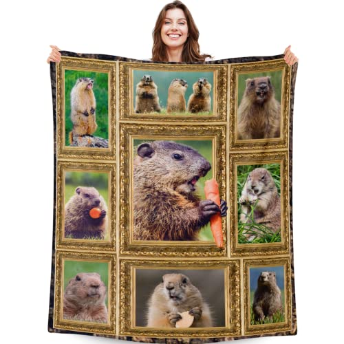 Groundhog Blanket Gifts, 50"x40" Happy Groundhog Day Throw Blanket, Soft Cozy Fleece Bed Blanket for Women Men, Gifts for Groundhog Lovers, Plush Throw Blanket for Couch Bedroom Sofa