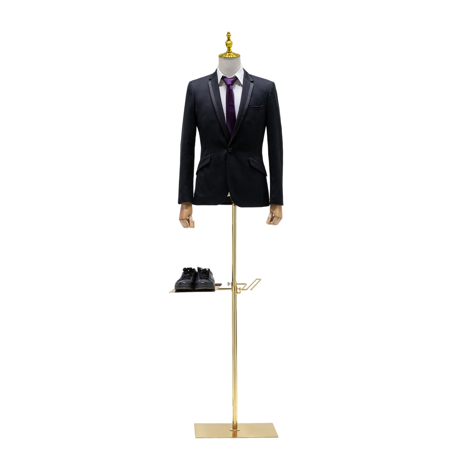 Male Mannequin Torso Body, Men Maniquine Dress Form with Flexible Solid Wood Arm, 47.24"-76.77" Height Adjustable Manikin with Detachable Shoe Holder Pants Rack for Clothing Suit Display