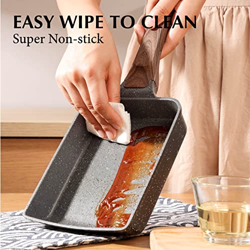 SENSARTE Japanese Omelette Pan, Tamagoyaki Egg Pan, Nonstick Frying Pan with Spatula, Healthy Granite Cookware, PFOS & PFOA Free, 6" x 7" (Grey)