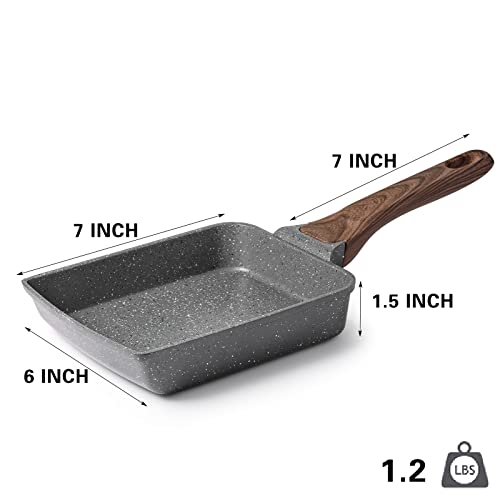 SENSARTE Japanese Omelette Pan, Tamagoyaki Egg Pan, Nonstick Frying Pan with Spatula, Healthy Granite Cookware, PFOS & PFOA Free, 6" x 7" (Grey)
