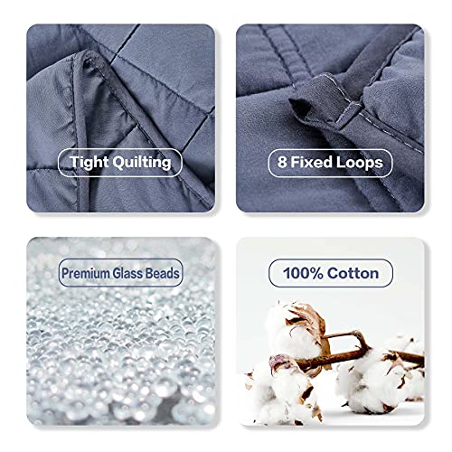 RJOP Cooling Weighted Blanket(60''x80'' 15lbs,Queen Size),Adults Heavy Blanket with Premium Cozy Cotton and Natural Glass Beads,Dark Grey