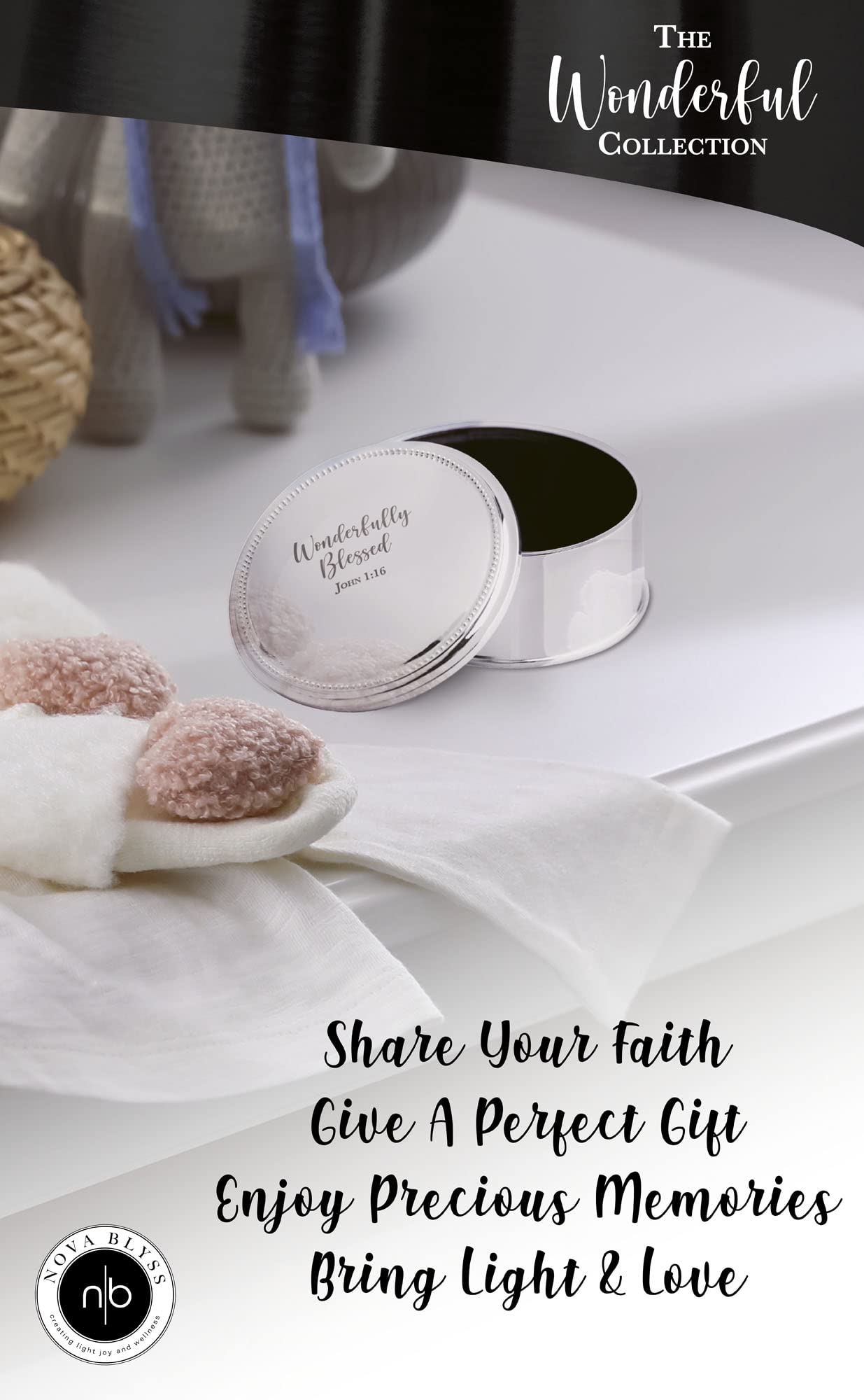 Round Jewelry Mirror Polished Trinket Box - Christian Keepsake for New Born Babies to Celebrate Baptism, Catholic First Communion Rosary Necklace Eucharistic Box Metal