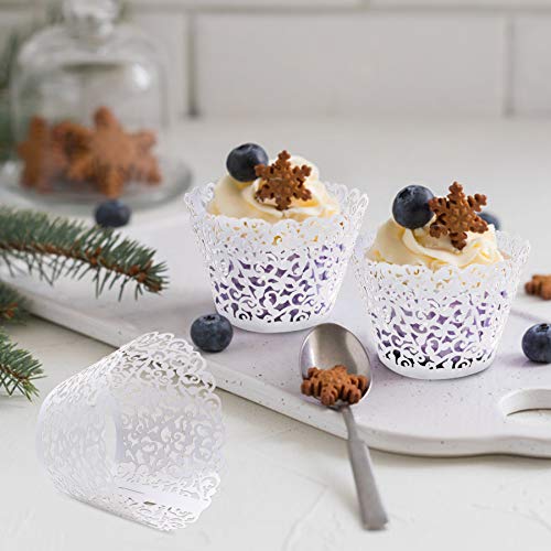 50pcs white Cupcake Wrappers Lace Cupcake Liners Laser Cut Cupcake Papers Cupcake Cups Cases for Wedding/Birthday Party Decoration