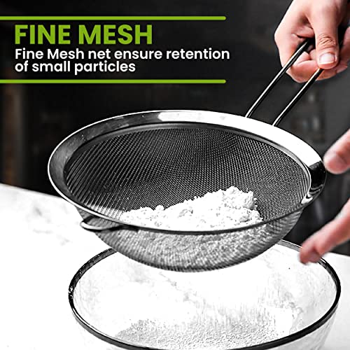 Kafoor Set of 2 Stainless Steel Mesh Strainers for Kitchen - 6.3 inch Large Fine Mesh Strainer & 3.3 inch Small Strainer Fine Mesh - Ideal to Sieve Pasta Noodles, Quinoa, Tea, Coffee, Juices, Flour