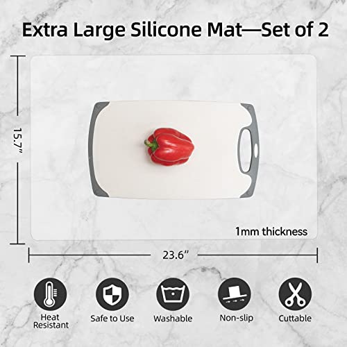 2 Pack Silicone Mats for Kitchen Counter, Treerit Non-slip Waterproof Large Countertop Protector Mat, Heat Resistant Mat, Silicone Craft Mat, Silicone Placemat, 23.6 x 15.7 Inches x 1mm, Translucent