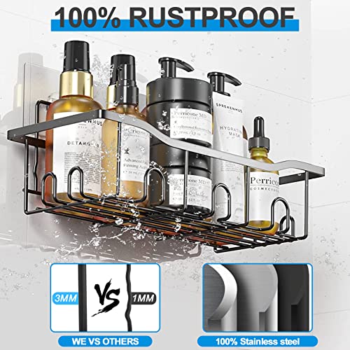 Woseito 3-Pack Shower Caddy, Adhesives Bathroom Organizers With Soap Dish Holder, No Drilling Shower Shelf, Stainless Steel Shower Rack With Hooks, Mounted for Bathroom & Toilet Table (Matte Black)