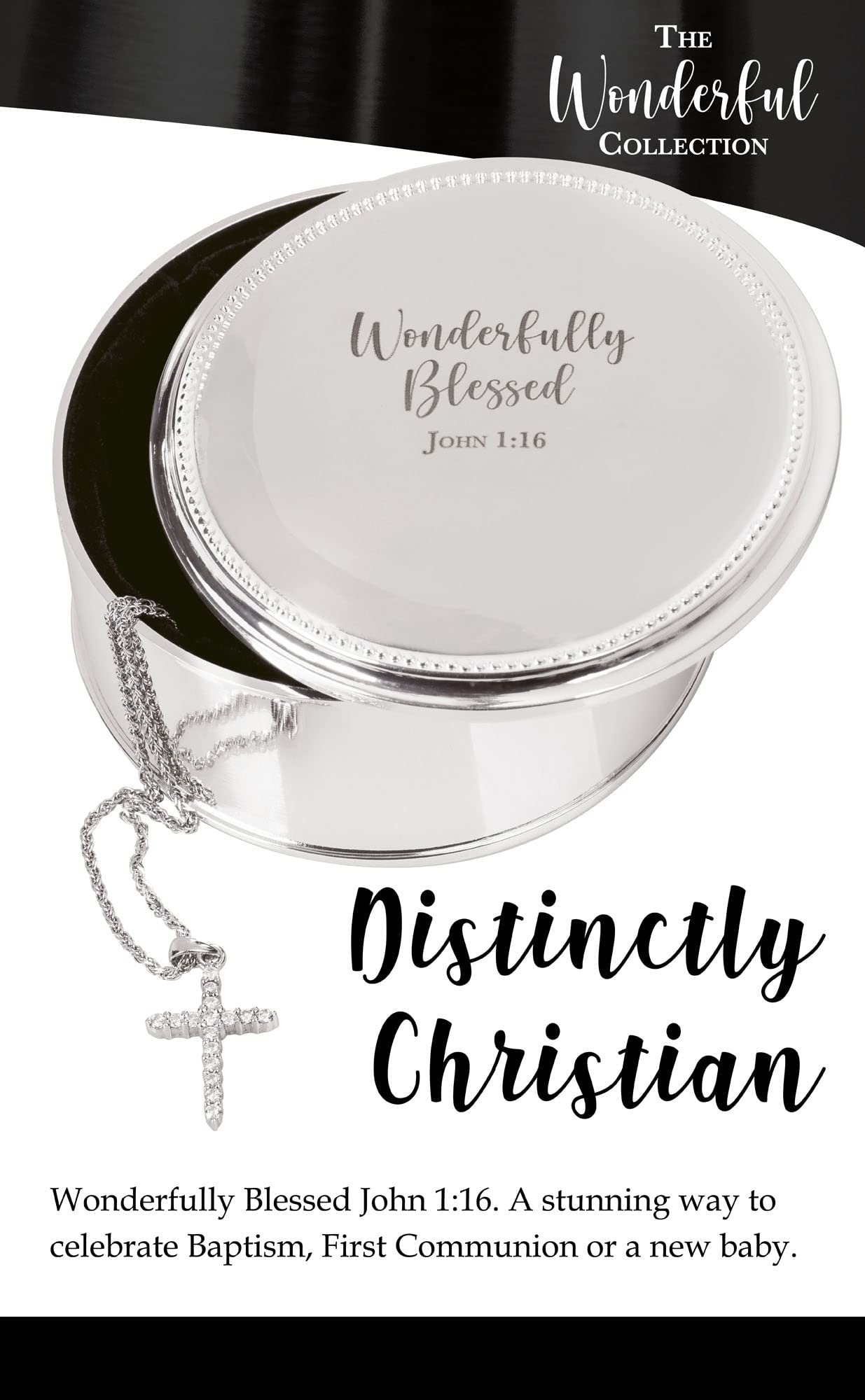 Round Jewelry Mirror Polished Trinket Box - Christian Keepsake for New Born Babies to Celebrate Baptism, Catholic First Communion Rosary Necklace Eucharistic Box Metal