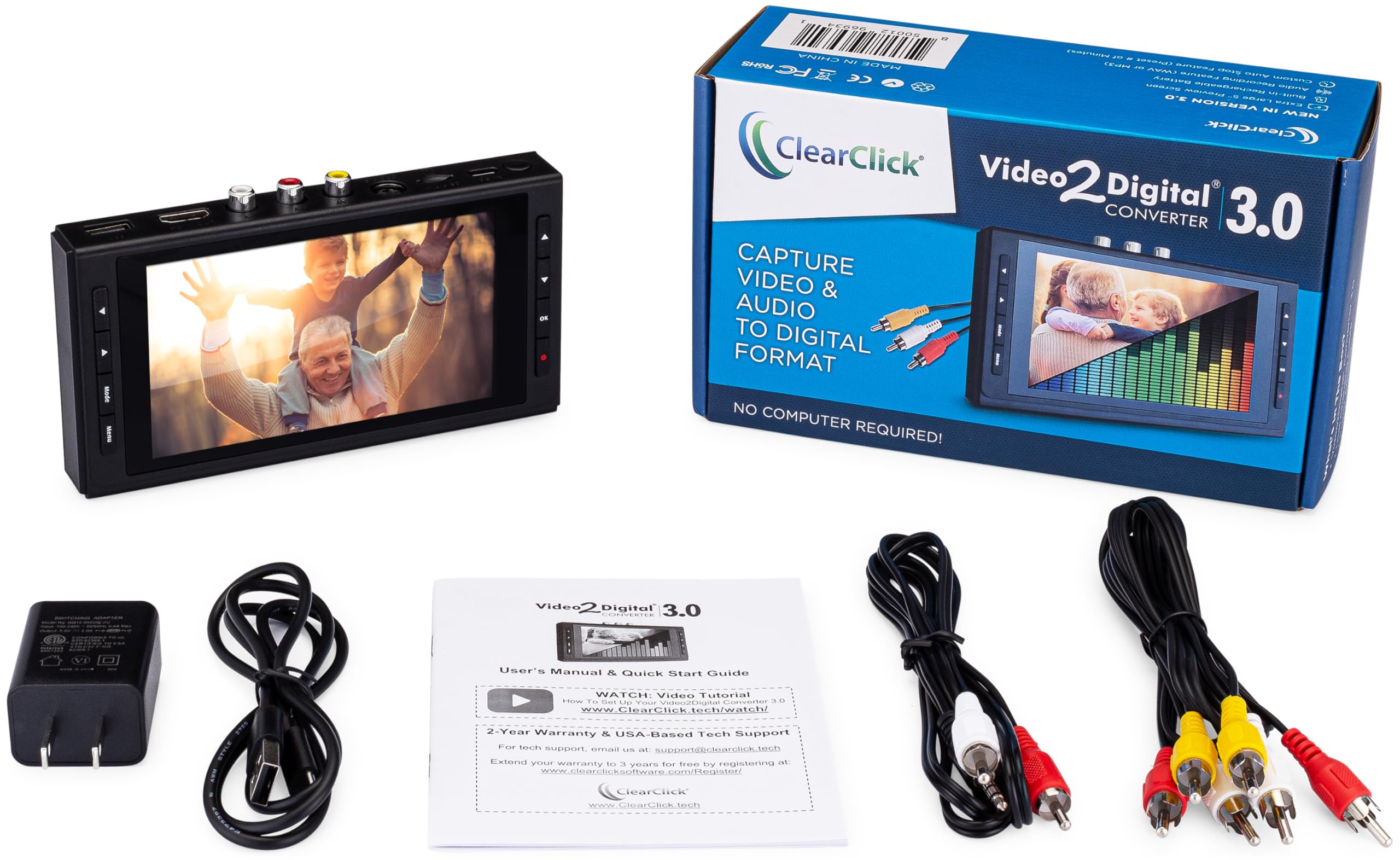 ClearClick Video to Digital Converter 3.0 (Third Generation) - Record Video & Audio from VCR's, VHS, AV, RCA, Hi8, Camcorder, DVD, Turntables, Cassette Tapes