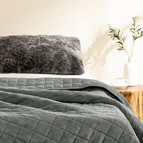joybest Flannel Weighted Blanket, 2x2 Inch Compartments Oeko-Tex Certified Soft Fluffy Blanket with Premium Glass Beads, 15LBS 48x72Inches (Grey)…