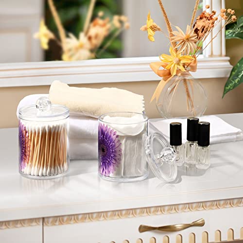 Sletend 2 Pack Plastic Qtips Holder Purple Chrysanthemum Bathroom Container Storage Holder Vanity Canister Jar for Cotton Swabs,Bath Salts,Makeup Sponges,Hair Accessories