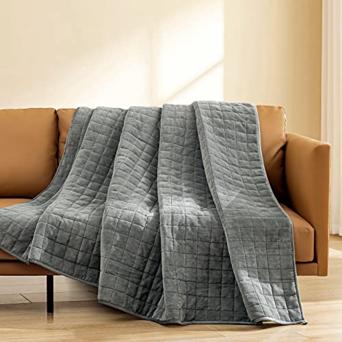 joybest Flannel Weighted Blanket, 2x2 Inch Compartments Oeko-Tex Certified Soft Fluffy Blanket with Premium Glass Beads, 15LBS 48x72Inches (Grey)…