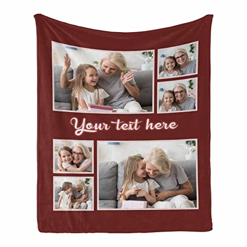 InterestPrint Custom Blanket with Photo Text, Customized Picture Collage Personalized Throw Blankets for Adult Kid Family Birthday Christmas Halloween Father Mother Valentines Day