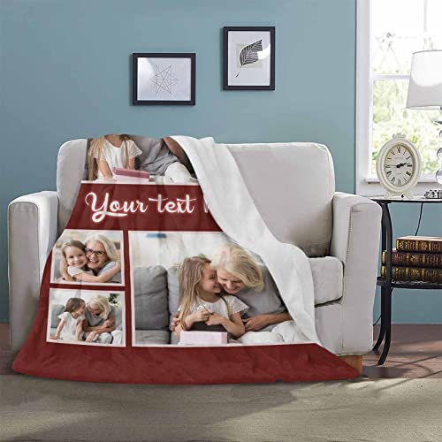 InterestPrint Custom Blanket with Photo Text, Customized Picture Collage Personalized Throw Blankets for Adult Kid Family Birthday Christmas Halloween Father Mother Valentines Day