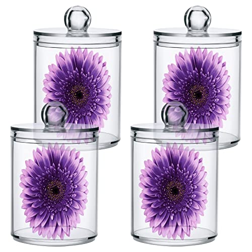 Sletend 2 Pack Plastic Qtips Holder Purple Chrysanthemum Bathroom Container Storage Holder Vanity Canister Jar for Cotton Swabs,Bath Salts,Makeup Sponges,Hair Accessories