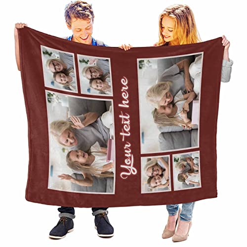 InterestPrint Custom Blanket with Photo Text, Customized Picture Collage Personalized Throw Blankets for Adult Kid Family Birthday Christmas Halloween Father Mother Valentines Day