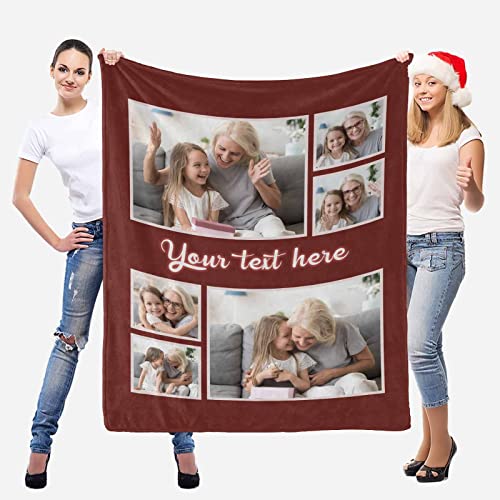 InterestPrint Custom Blanket with Photo Text, Customized Picture Collage Personalized Throw Blankets for Adult Kid Family Birthday Christmas Halloween Father Mother Valentines Day
