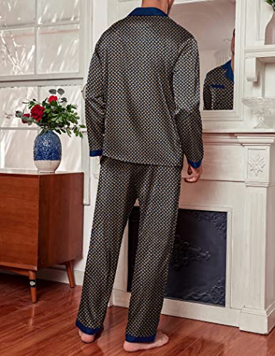 Ekouaer Men's Silk Pajama Set Long Satin Loungewear 2 Piece Pjs Classic Button Down Sleepwear