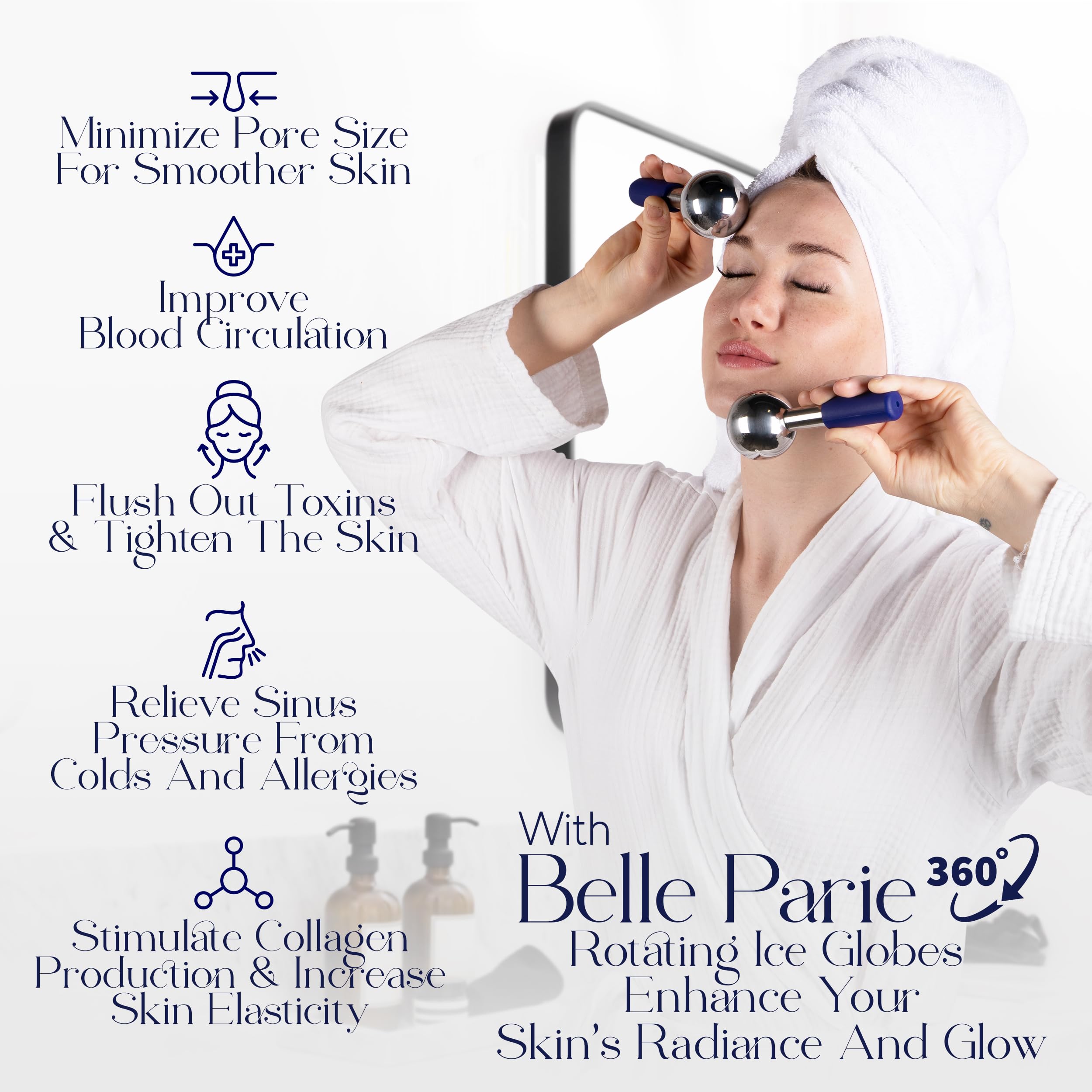 Belle Parie Ice Globes for Facials - 360° Rotating Ice Globes for Face to Reduce Puffy Eyes & Dark Circles - Stainless Steel Face Globes & Ice Balls for Face Roller to Tighten Skin & Diminish Wrinkles