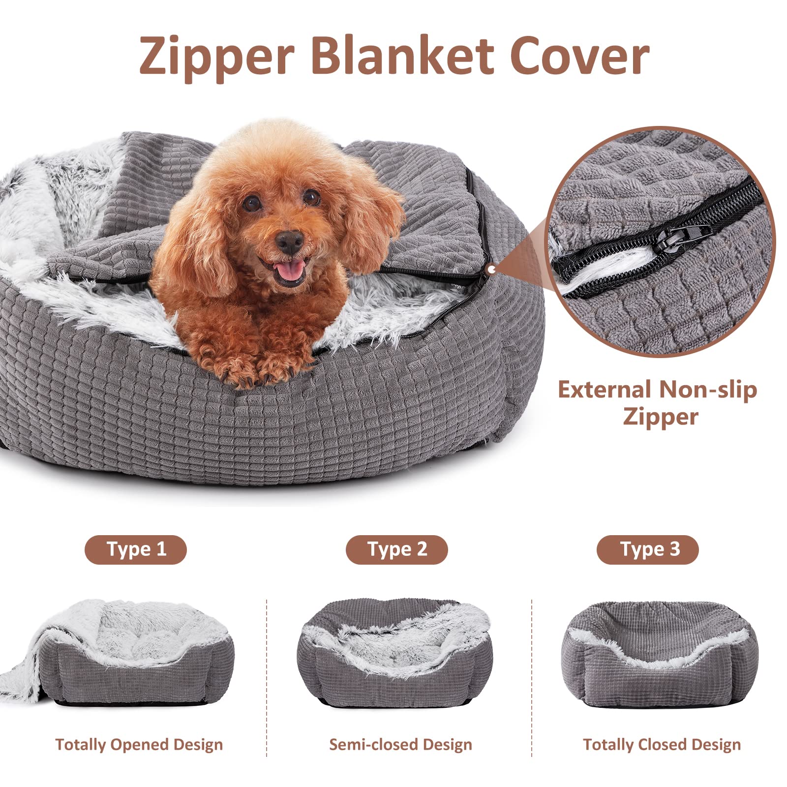 MIXJOY Dog Beds for Medium Large Small Dogs, Rectangle Cave Hooded Blanket Puppy Bed, Luxury Orthopedic Cat Beds for Indoor Cats, Warmth and Machine Washable (25 inches, Grey)
