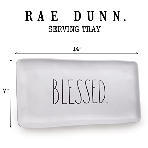 Rae Dunn Melamine Serving Platter- Durable Dishwasher Safe White Rectangular Dessert Plate/Salad Plates (14.25") - Serving Trays for Parties, Sushi, Serving Plates, Blessed