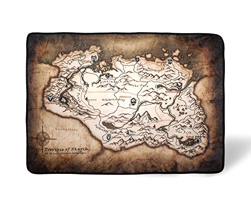 The Elder Scrolls Province of Skyrim Map Plush Throw Blanket |Soft Fleece Blanket, Cozy Sherpa Cover For Sofa And Bed| 45 x 60 Inches