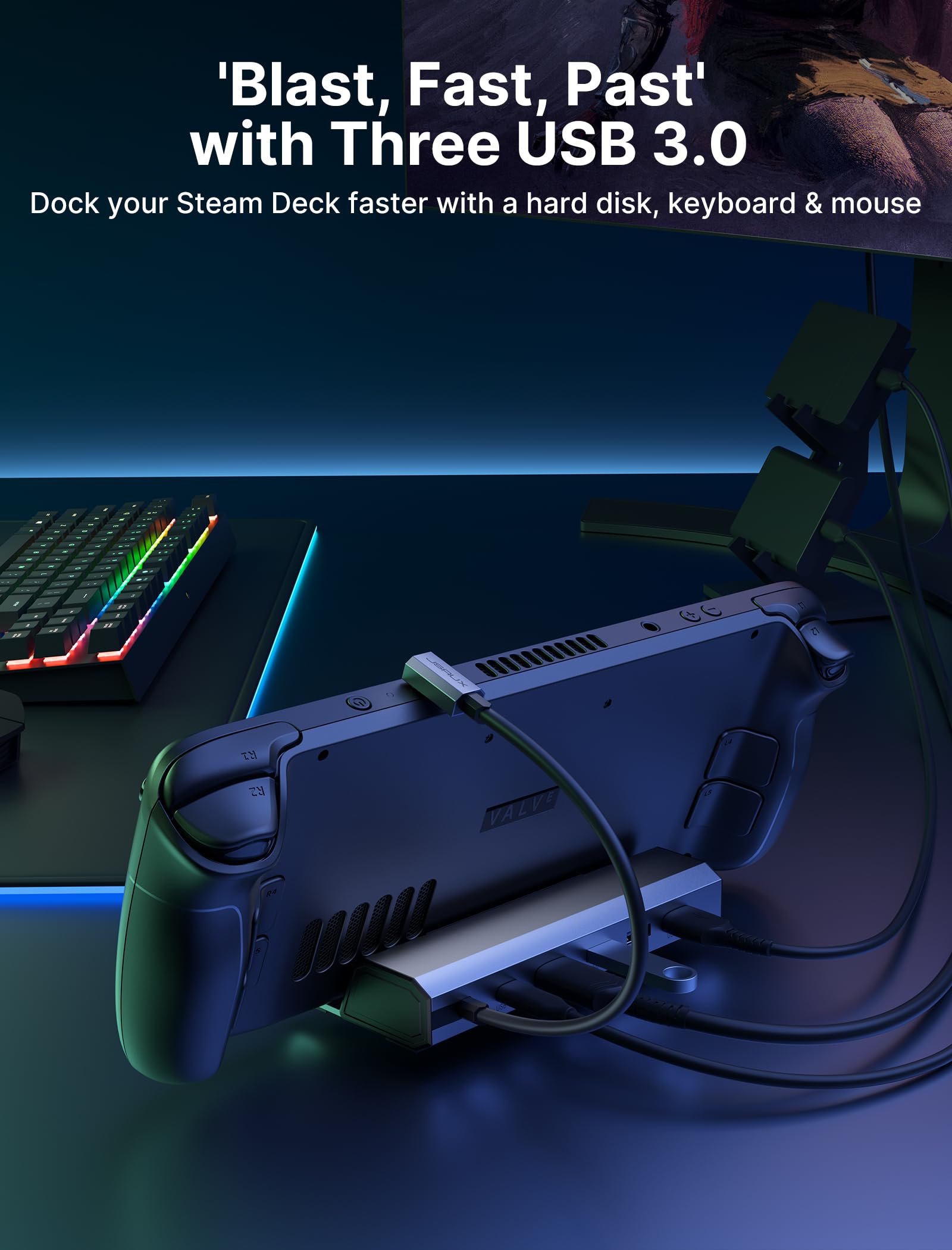 JSAUX Docking Station for Steam Deck/ROG Ally/Legion Go/MSI Claw, 6-in-1 Steam Deck Dock with HDMI 4K@60Hz, Gigabit Ethernet, 3 USB-A 3.0 and 100W Charge, Compatible with Steam Deck OLED-HB0603