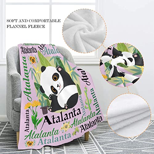 Flowers and Funny Panda Personalized Blanket with Name Soft Fleece Throw Blankets for Men Women Birthday Wedding Gift 50X60 inch