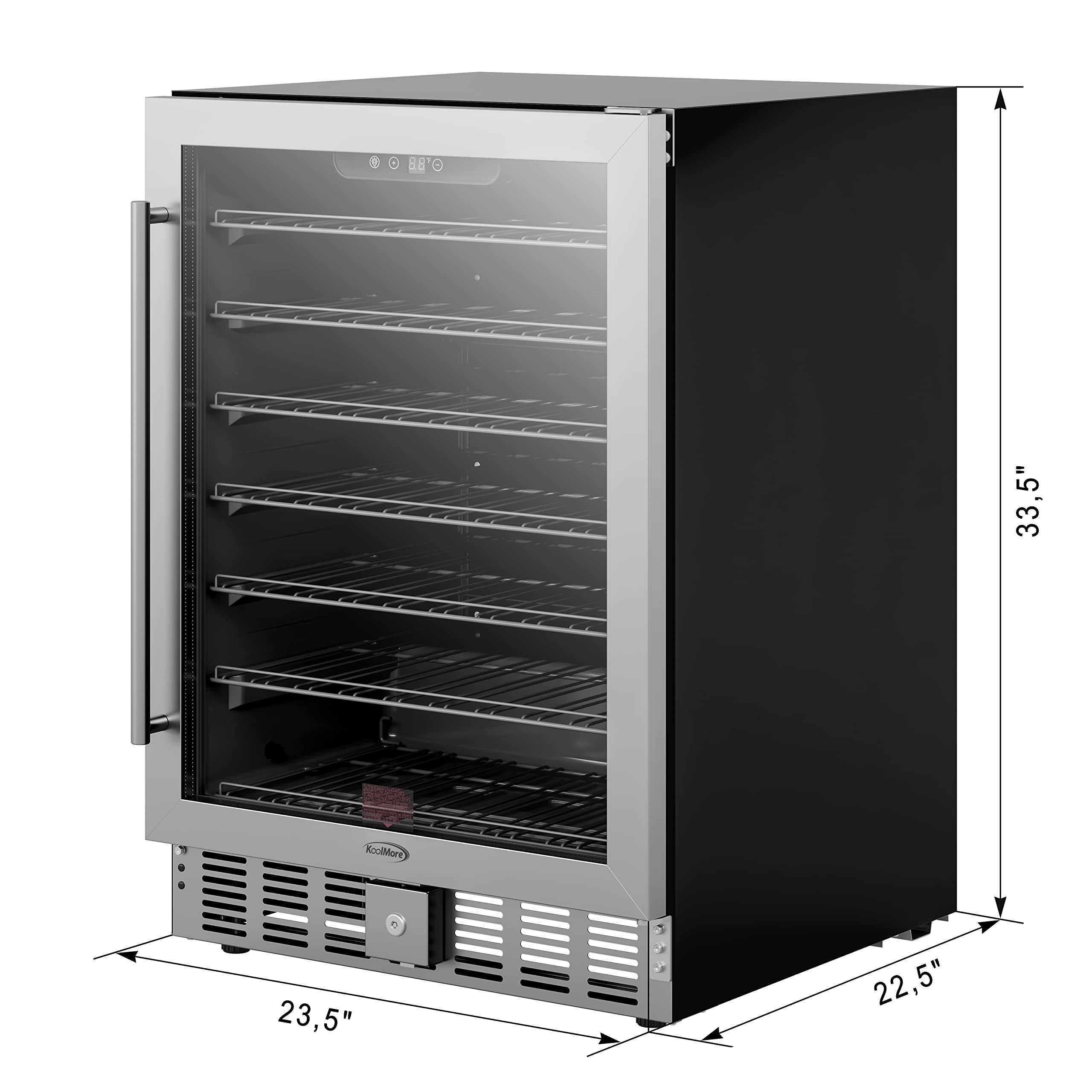 KoolMore 23.4” Inches Small Built-In Glass Door Refrigerator and Beverage Cooler for Soda Cans, 6 Wire Shelves, Adjustable Temperature Range [5.1 Cu. Ft.], 24" Inch (KM-BIR5C-GD)